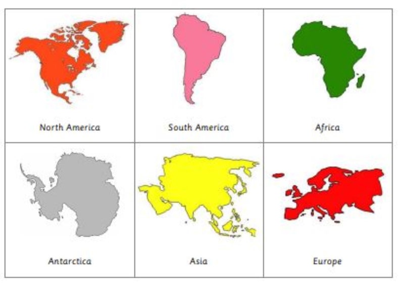 Montessori 7 Continents 5 Parts Cards Digital Download - Etsy