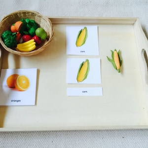 Montessori Common Fruits and Vegetables 3 Parts Cards With Miniatures ...