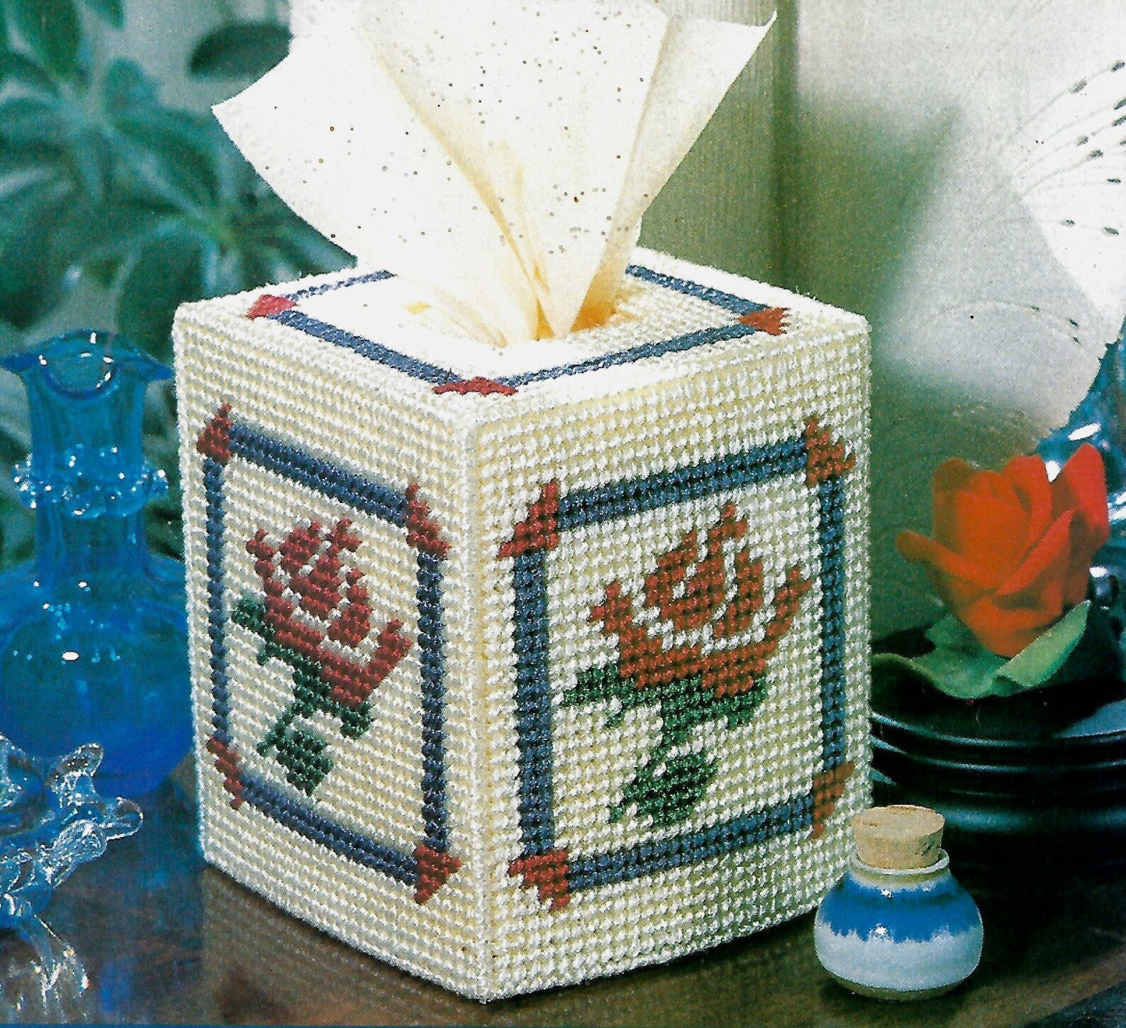 Plastic Canvas Rose Tissue Box Cover Vintage Flower Pattern - Etsy