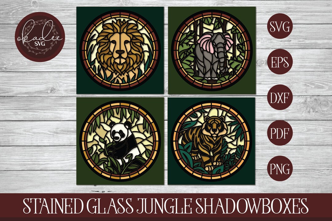 3D Stained Glass Jungle Shadowbox, Stained Glass Shadowbox, 3D Mandala ...