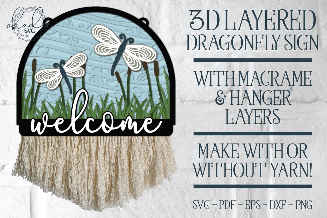 3D Welcome Dragonfly, 3D Layered Macrame, Papercut Macrame Dragonfly ...