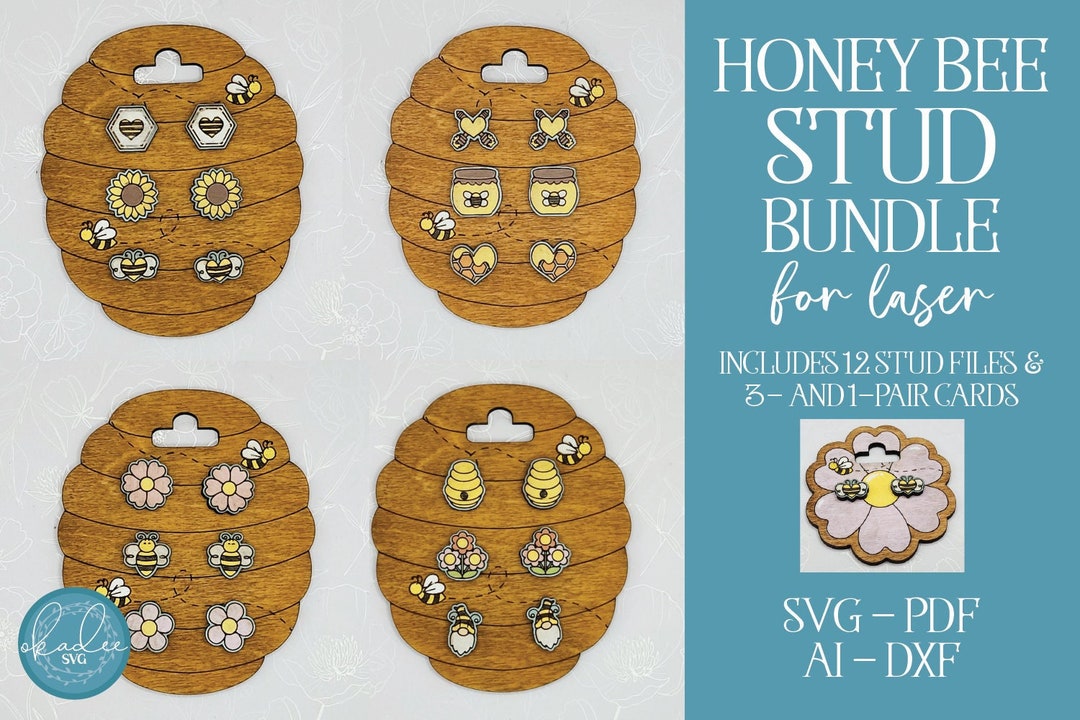Bee Stud SVG, Stud Earring SVG, Laser Cut Stud Earring, Glowforge Stud ...