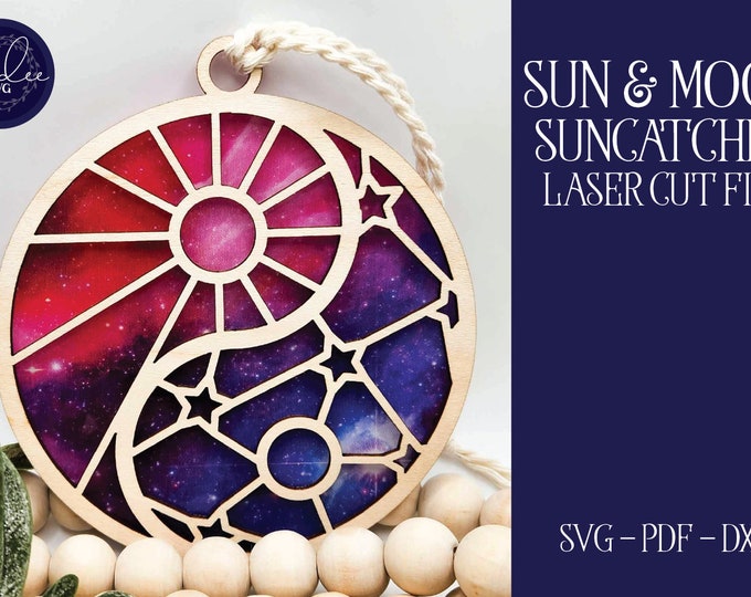 Moon, Sun and Stars Suncatcher | Laser Cut Wood With Repurposed Dvds - Etsy Canada