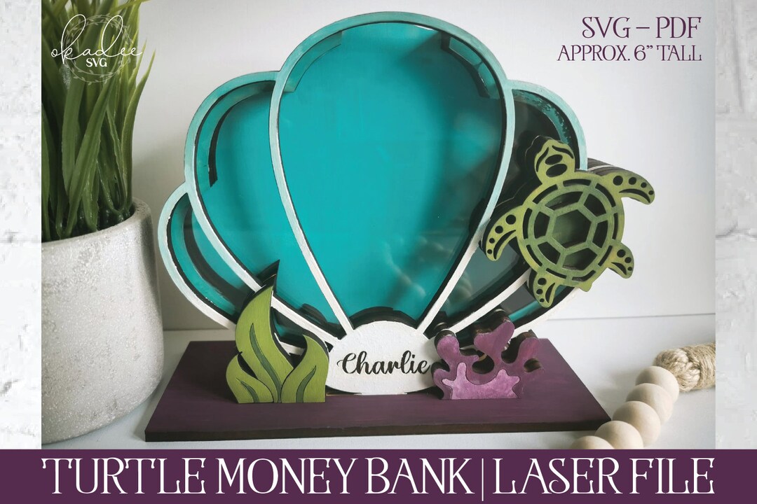 Laser Cut File, Laser Coin Bank, Turtle Money Bank, Glowforge Svg ...