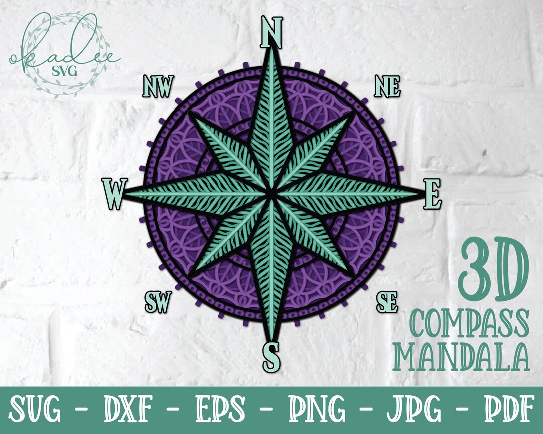3D Compass Mandala, Layered Compass SVG, Travel Svg, Adventure Svg ...