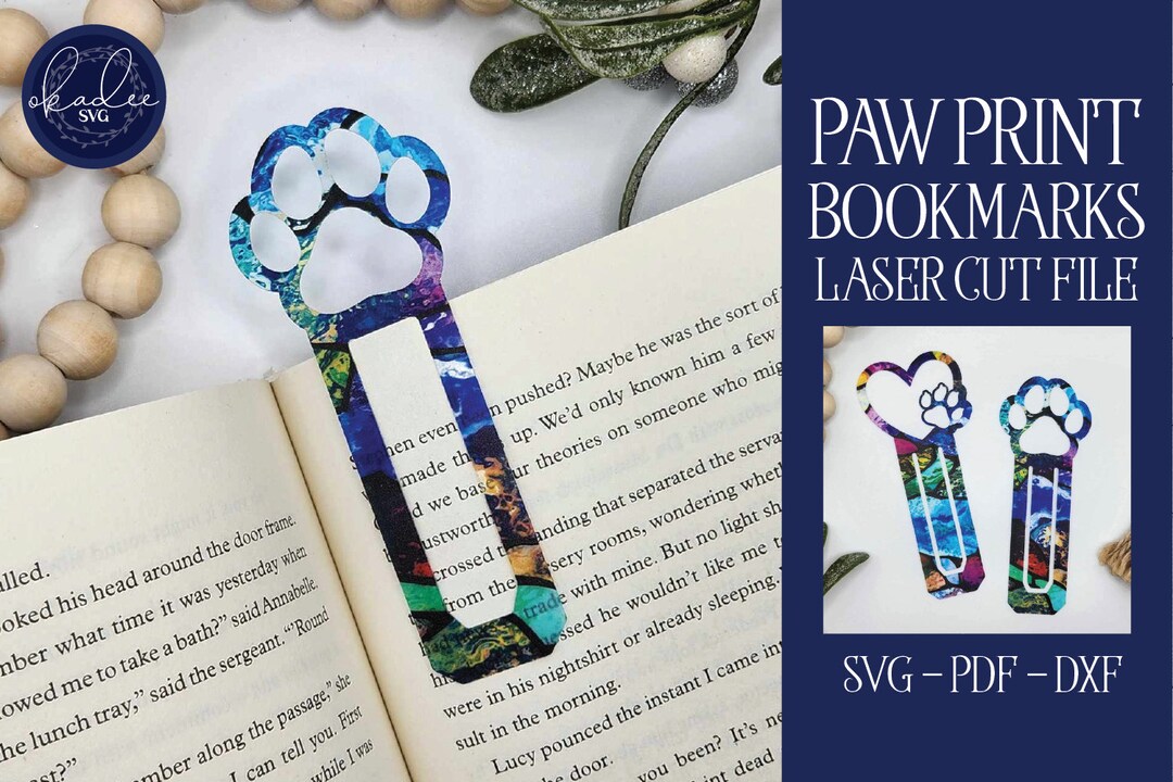 Laser Cut Bookmark, Paw Print Bookmark, Laser Cut File, Laser Cut Paw ...