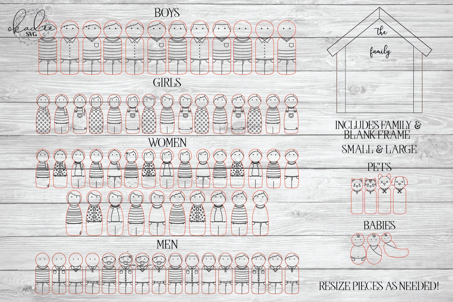 Peg Doll Laser Cut, Peg Doll Family SVG, Laser Cut Family SVG, Family ...