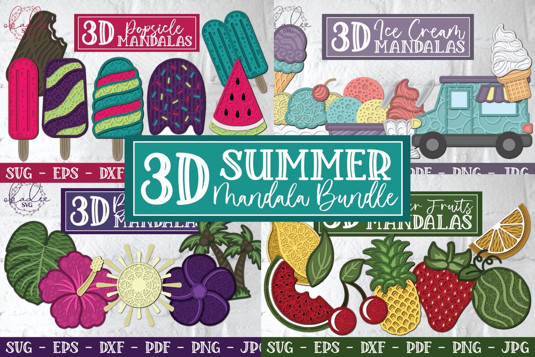 3D Summer Mandala, 3D SVG, 3D Mandala Svg, Summer Svg, Hibiscus Svg ...