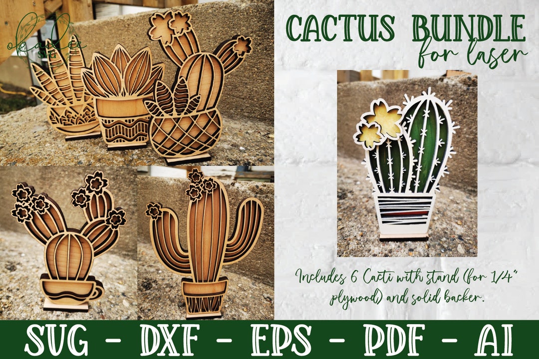 Laser Cut File, Cactus, Layered Cactus, Glowforge, Succulent, Cactus ...