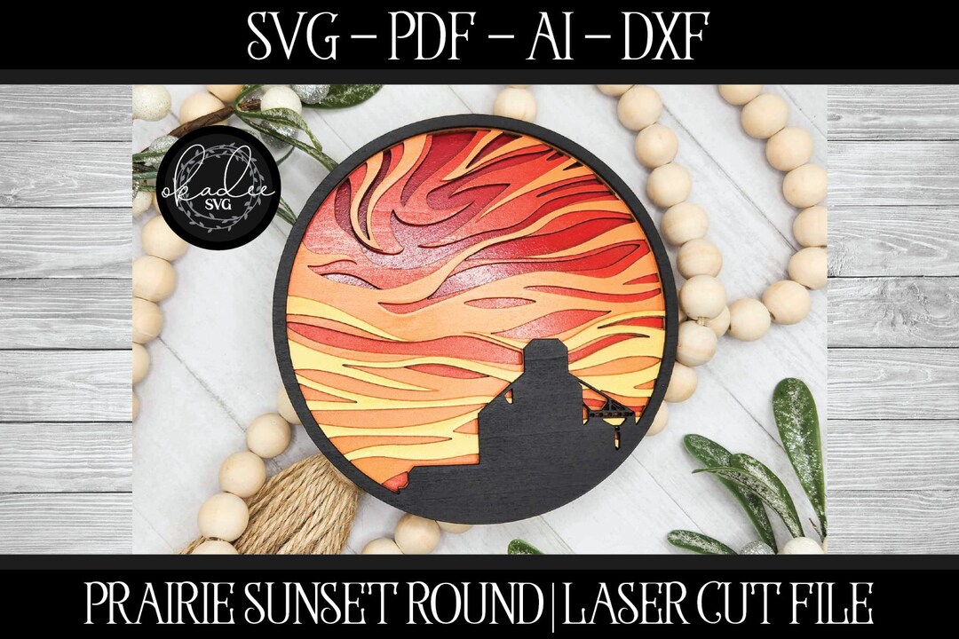 Laser Round, Laser File, Laser Cut Sunset, Prairie Sunset SVG, Laser ...