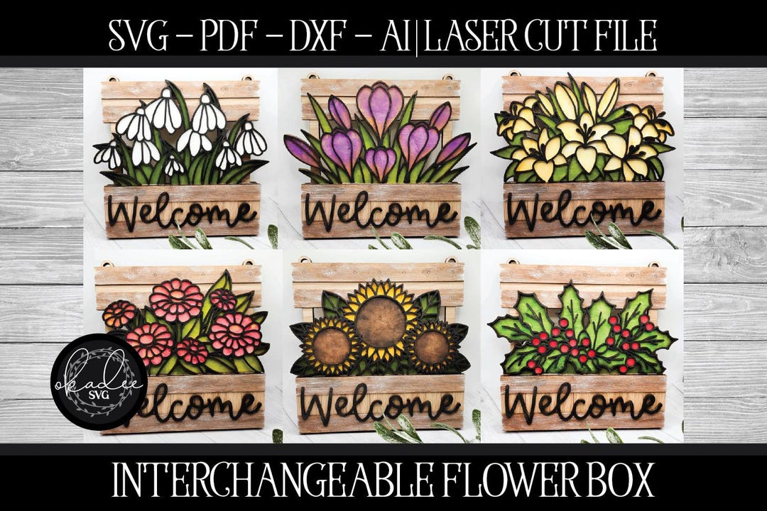 Interchangeable Flower Welcome Sign SVG: Laser Cut File for Glowforge ...