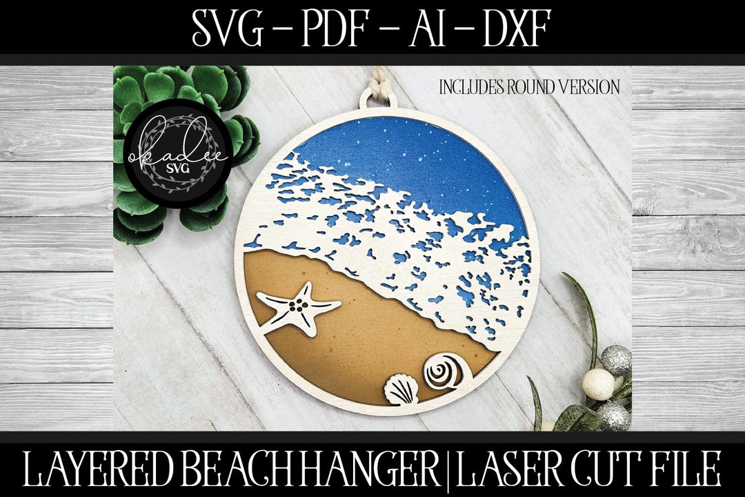 Laser Cut Beach SVG, Glowforge Layered, Round Beach SVG, Laser Cut File ...