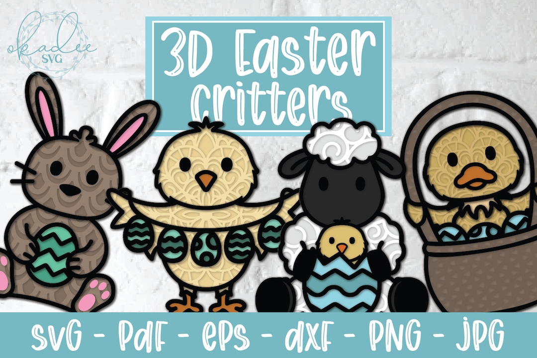 3D Easter Critters SVG Bundle, 3D Easter Bunny, Papercut Easter SVG ...