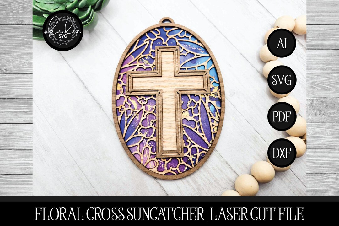 Cross Laser File, Floral Cross Cut File, Laser Cross SVG, Laser Flower ...