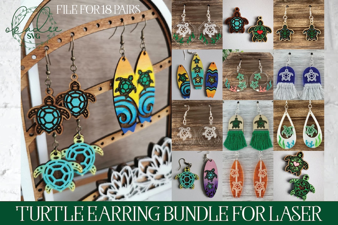 Laser Cut File, Glowforge, Turtle Earring Bundle, Laser Cut Earring ...