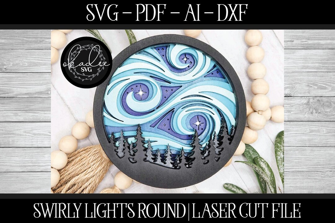 Northern Lights Laser Cut File: Swirly Lights Round SVG, Door Hanger ...
