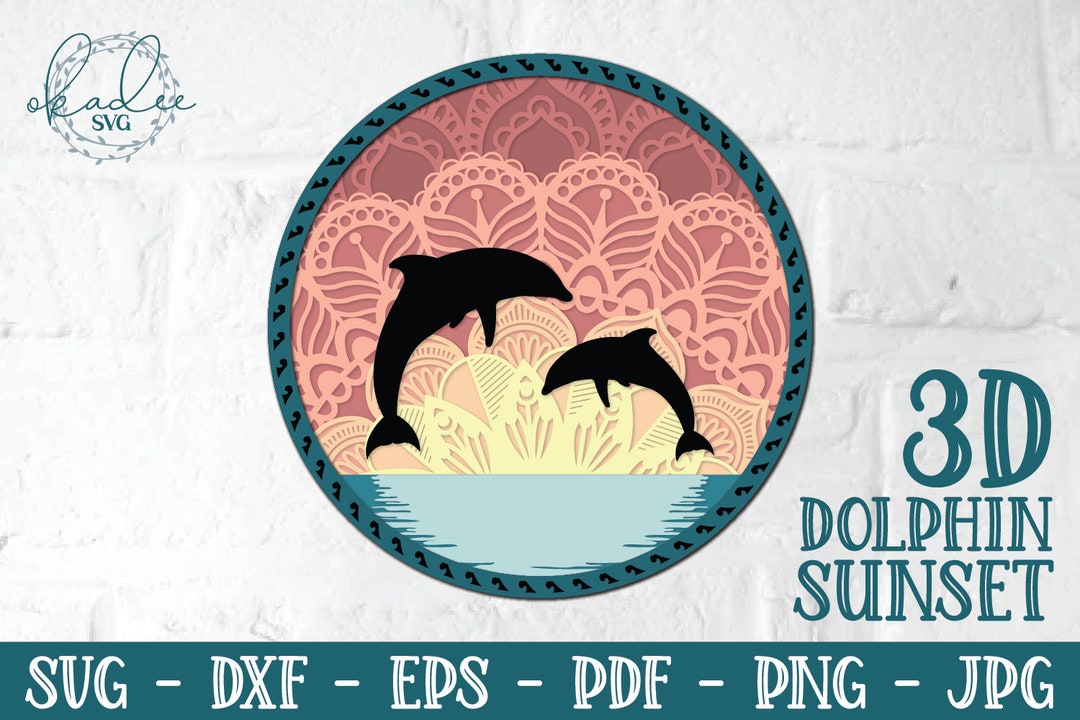 3D Dolphin Sunset SVG, Dolphin Mandala SVG, Sunset Mandala SVG, Layered ...