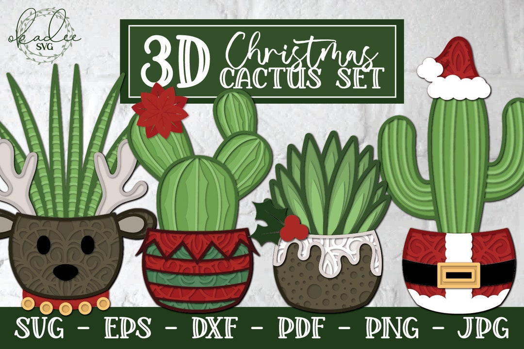 3D Christmas Cactus, Layered Cactus Svg, 3D Cactus Svg, 3D Christmas ...