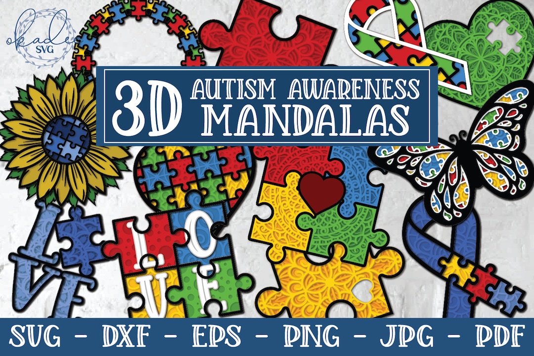 3D Autism Awareness Mandala Bundle, 3D Autism Mandala, 3D Puzzle Piece ...