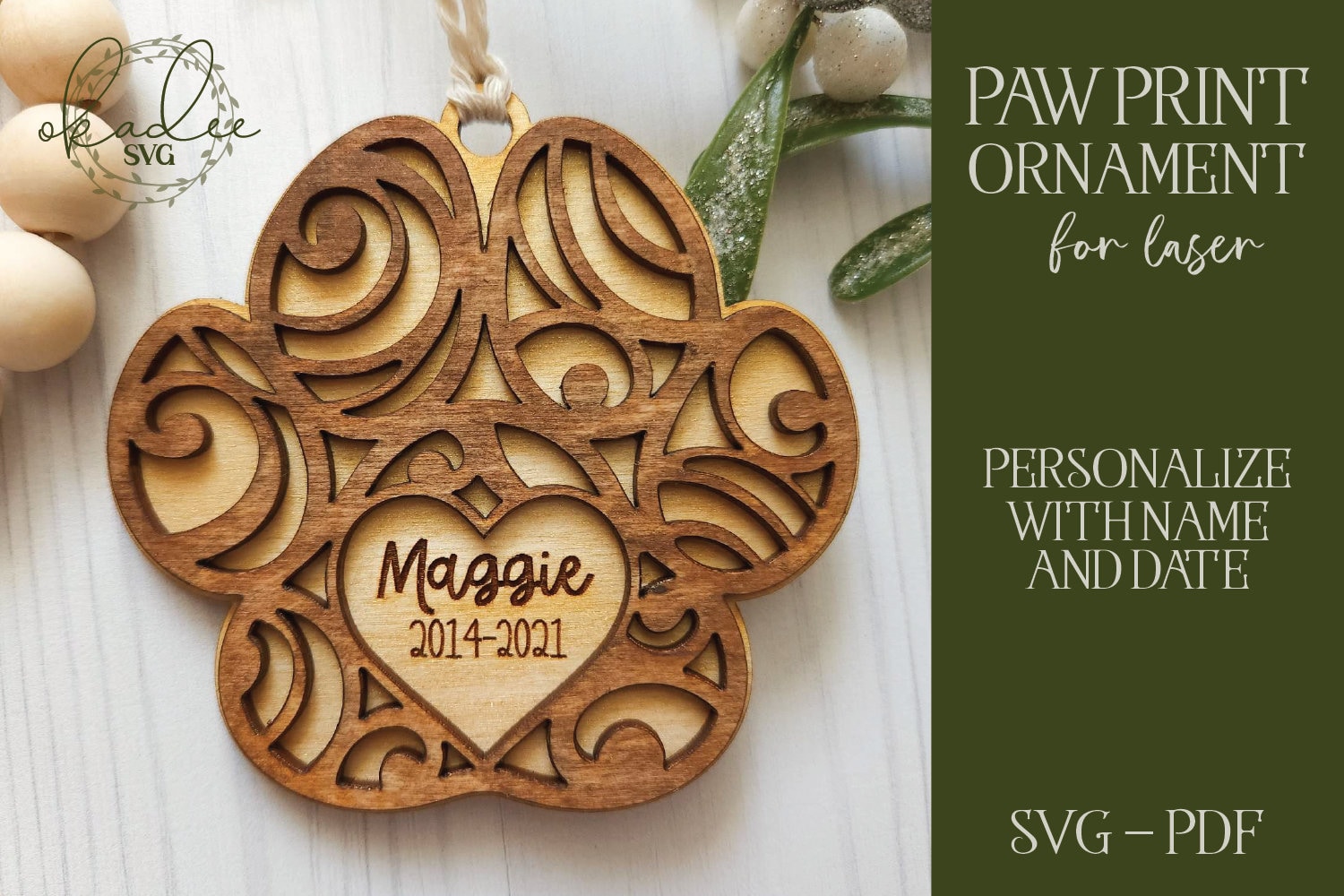 Pet Ornament, Laser Cut Paw Print, Laser Cut File, Glowforge Dog ...