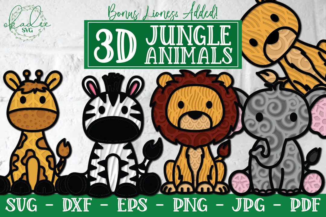 3D Jungle Animal Bundle, Layered Jungle Animals, 3D Lion, 3D Zebra, 3D ...