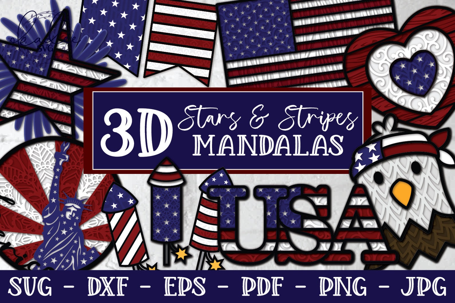 3D Stars and Stripes Mandala, 3D USA Mandala, 4th of July SVG, Layered ...