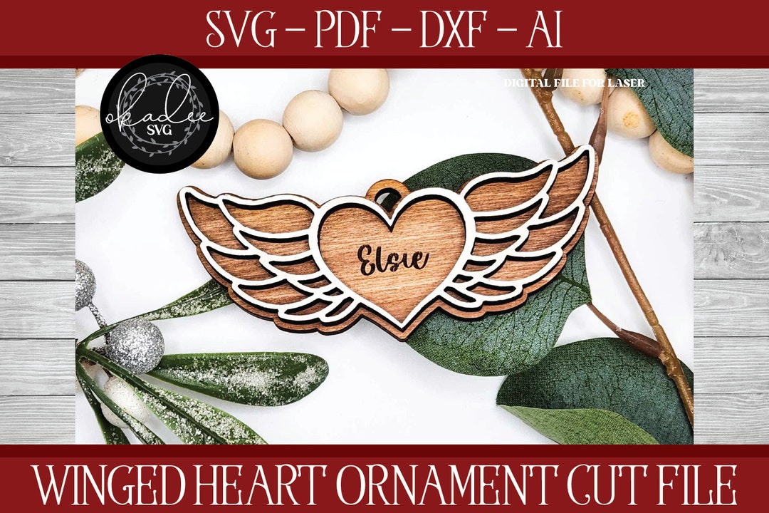 Memorial Laser File, Laser Cut Angel Wings, Glowforge Memorial ...