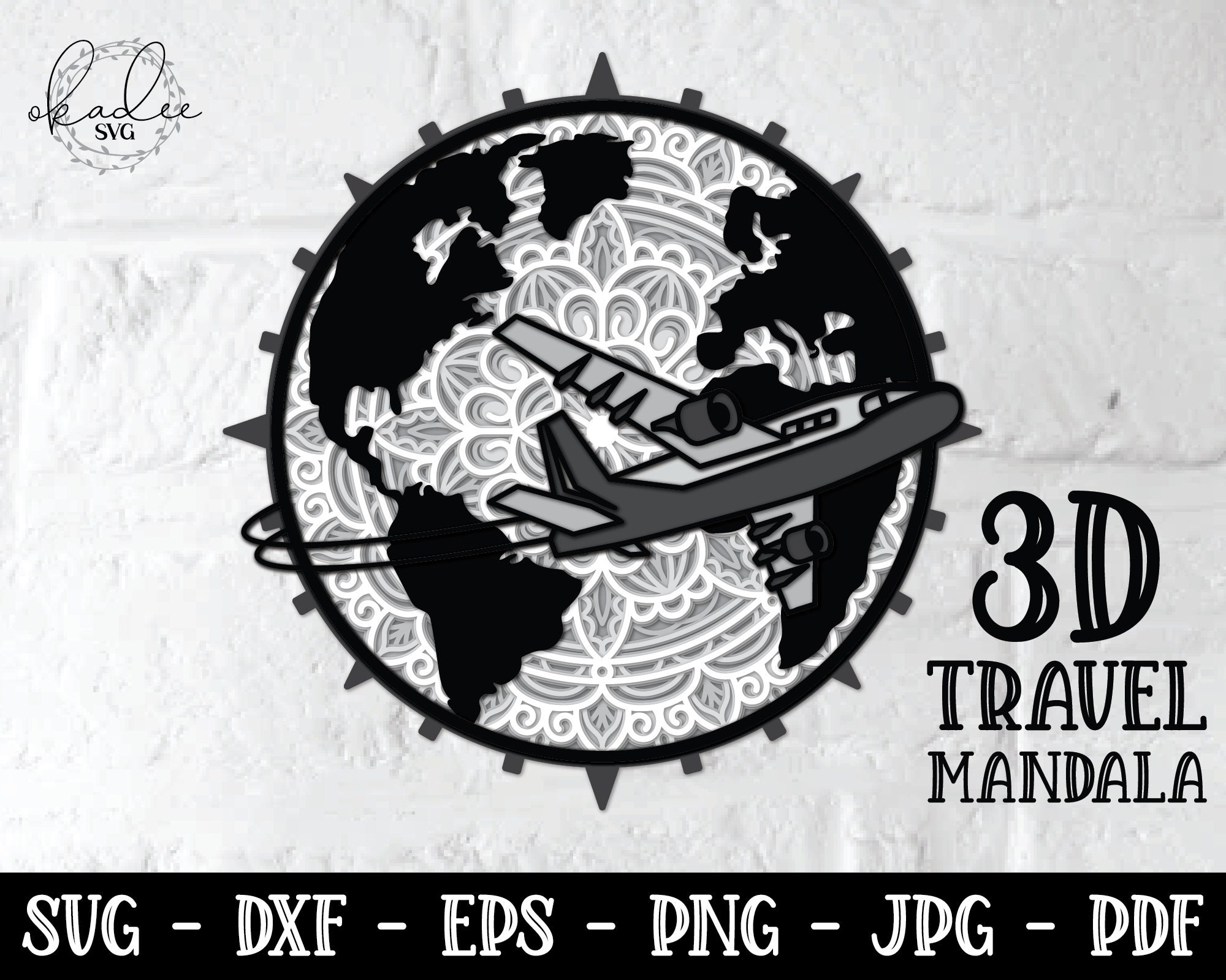 3D Travel Plane SVG, Papercut Earth Mandala, Papercut Globe, 3D Globe ...