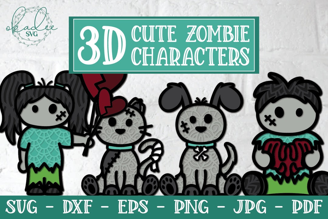3D Cute Zombie Characters SVG Bundle, 3D Zombie SVG, Layered Zombie ...
