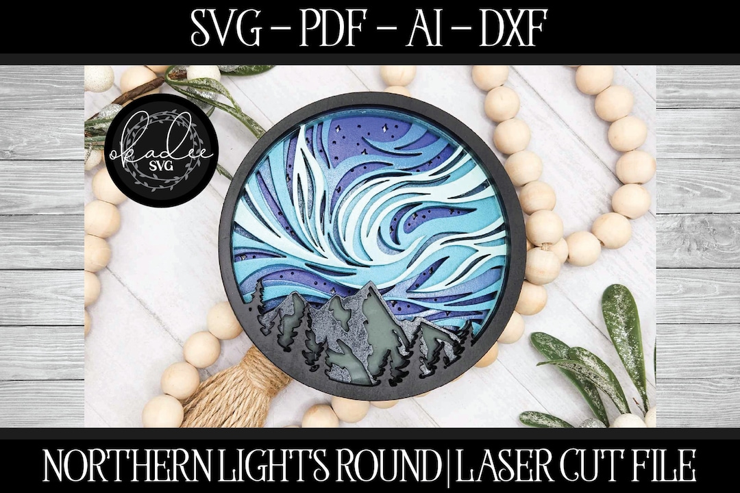 Northern Lights Laser Cut File: Layered Mountain SVG (digital Download ...