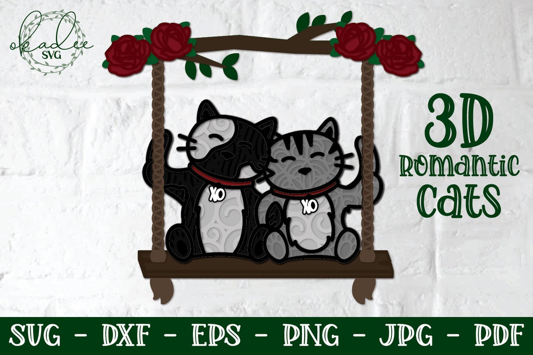 3D Romantic Cats SVG, Layered Cat SVG, 3D Mandala SVG, Cat Mandala ...