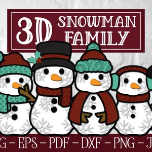 3D Snowman Family SVG, 3D Layered Snowman Svg, 3D Snowman Svg, Layered ...