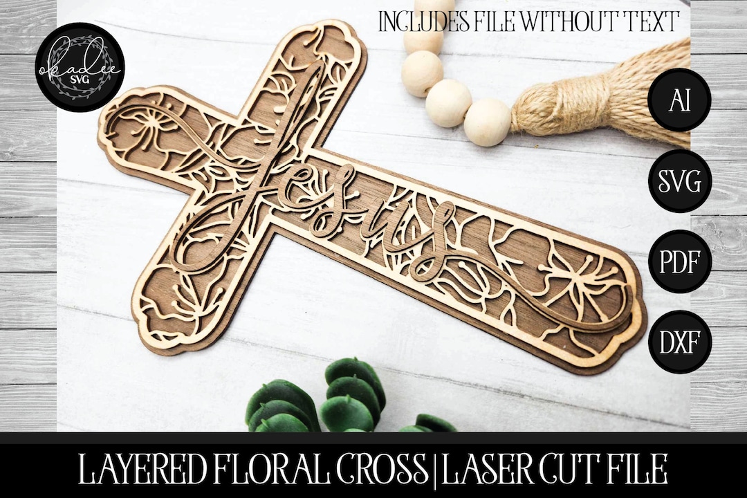 Cross Laser File, Floral Cross Cut File, Laser Cross SVG, Laser Flower ...