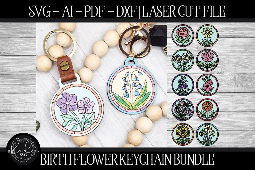 Birth Month Flower Keychain SVG Bundle: Laser Cut Files (digital ...