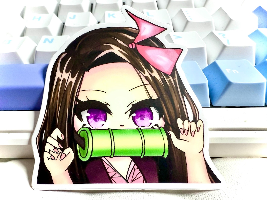 Nezuko Demon Girl Bite Chibi Peeker Sticker - Vinyl, Waterproof ...
