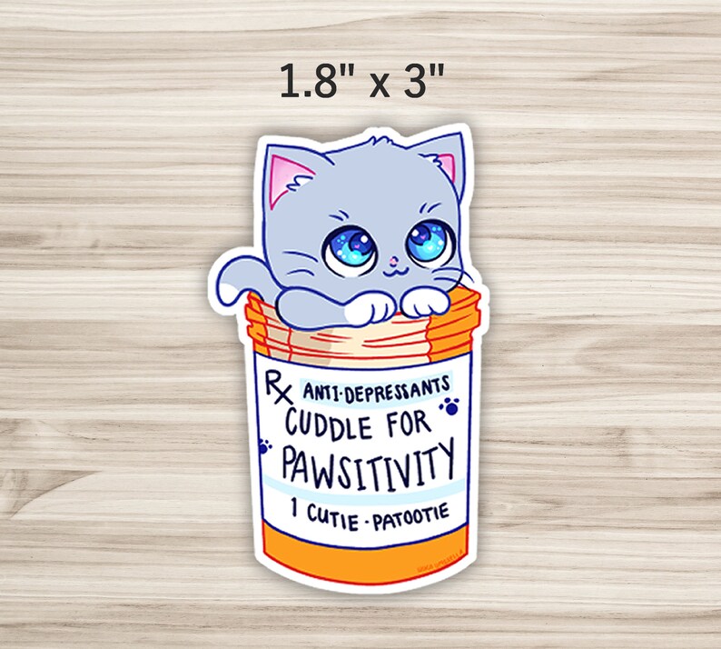 Cute Cat Pawsitivity Pill Bottle Vinyl Sticker (1.8" X 3") - Etsy