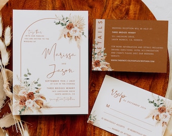 Floral Rust Greenery Wedding Invitation Burnt Orange - Etsy