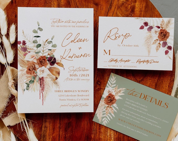 Medina Boho Wedding Invitation Template Set, Greenery Wedding ... Medina Boho Wedding Invitation Template Set, Greenery Wedding ...