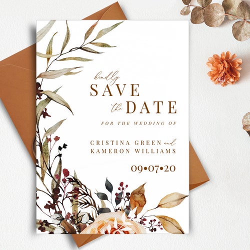 Save the Date Fall Invitation Template Wedding Autumn Save - Etsy