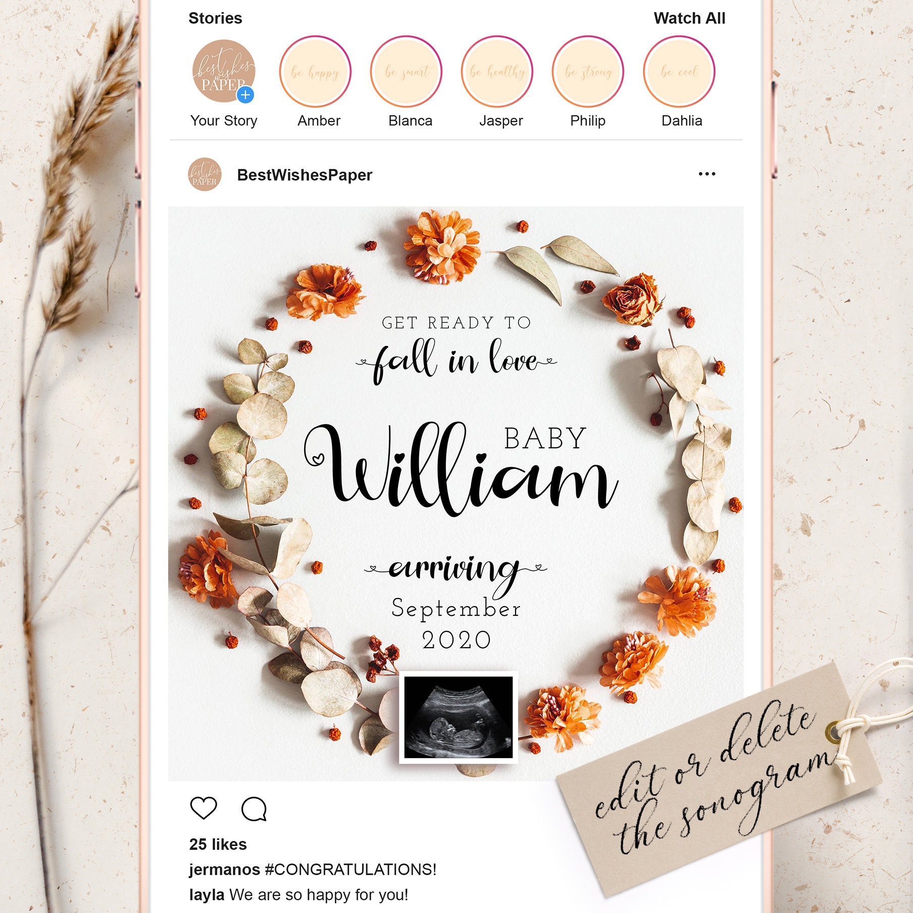 Editable Digital Baby Announcement Digital Pregnancy - Etsy