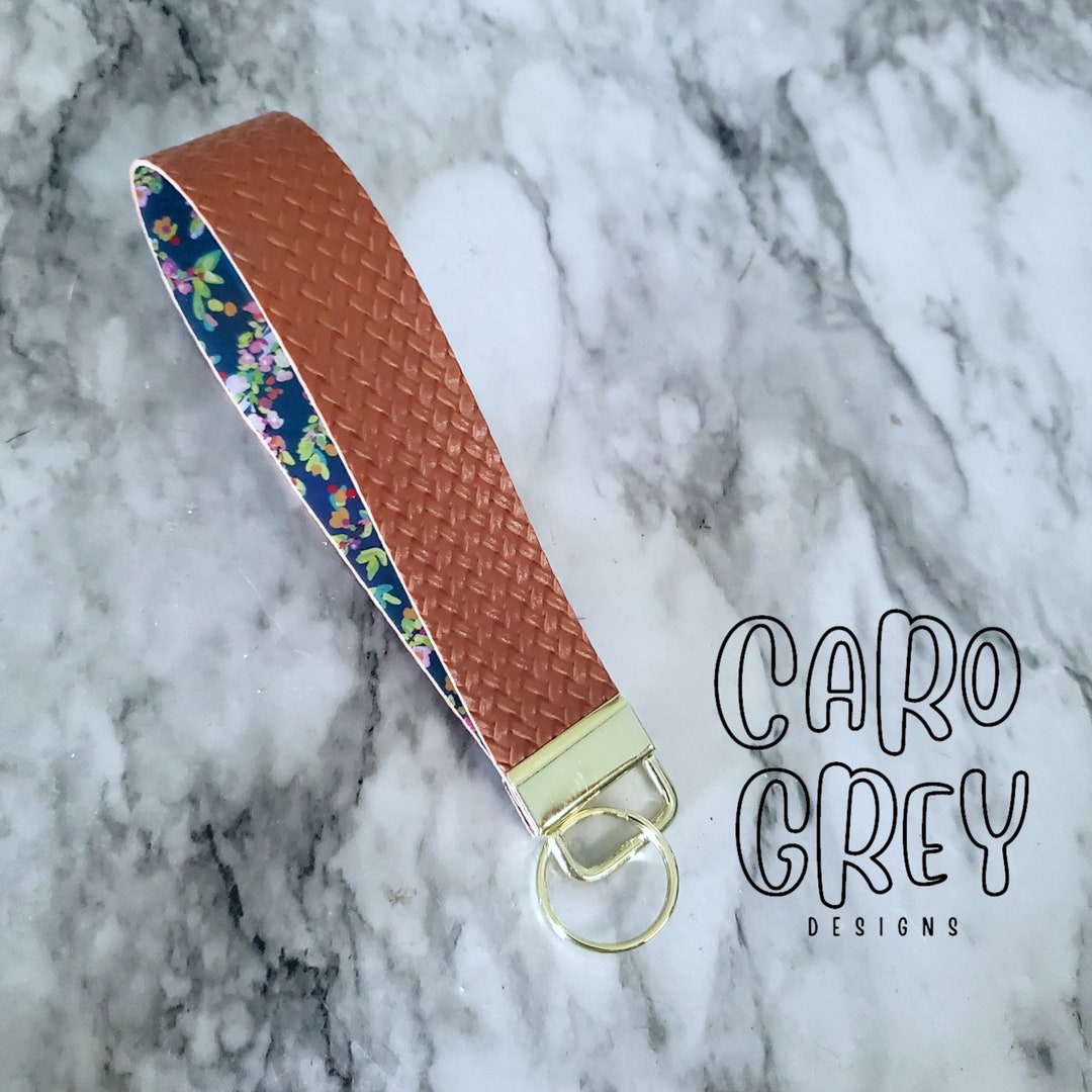 Floral Branches Peekaboo Boho Keyfob | Herringbone Faux Leather ...