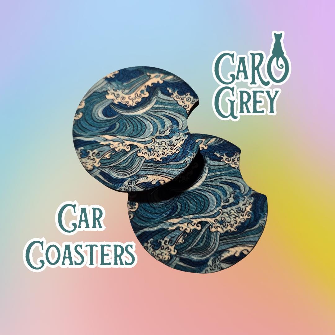 Ocean Wave Car Coasters | Beach Blue Cup Holder | Sea Coastal Car ...