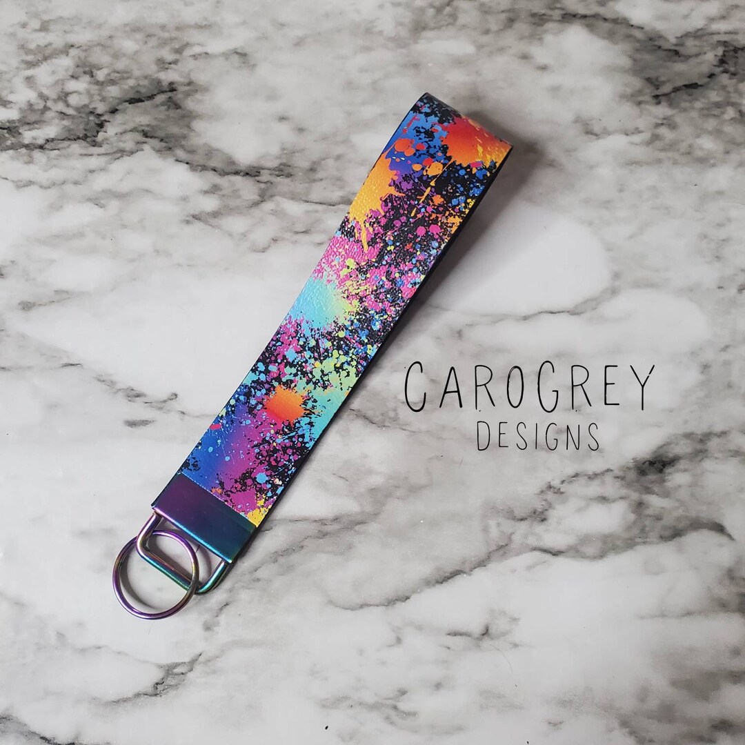 Paint Splatter Rainbow Keyfob Faux Leather Keychain - Etsy