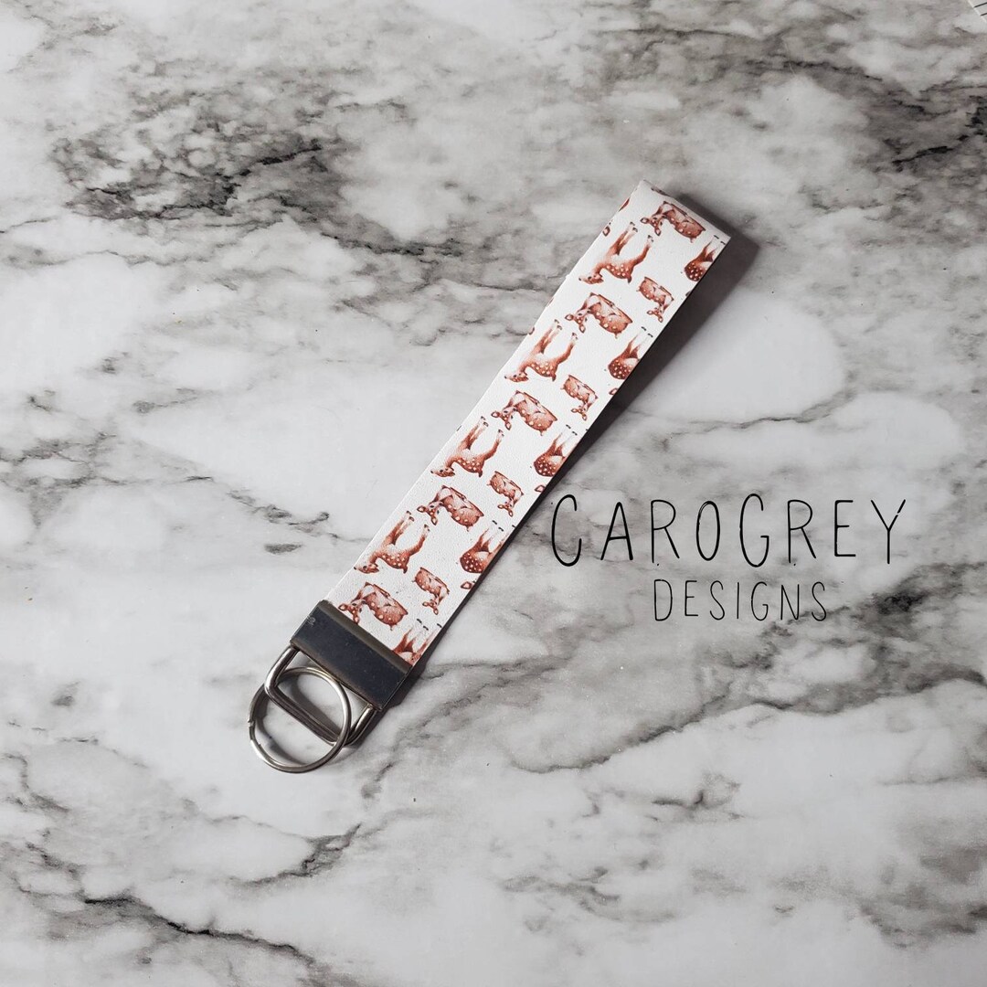 Fawn Peekaboo Woodgrain Keyfob | Deer Faux Leather Keychain | Wildlife ...