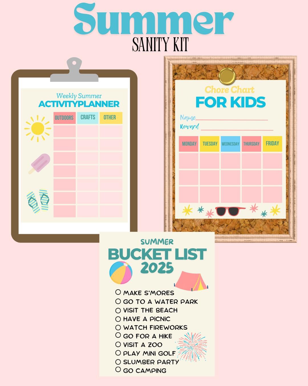 Summer Sanity Kit for Moms/ Weekly Planner, Chore Chart, and Summer ...