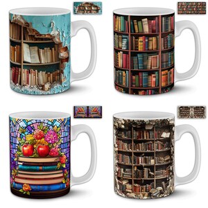 Books 11oz Mug Design Bundle. 24 PNG Sublimation Mug Wraps. 3D ...