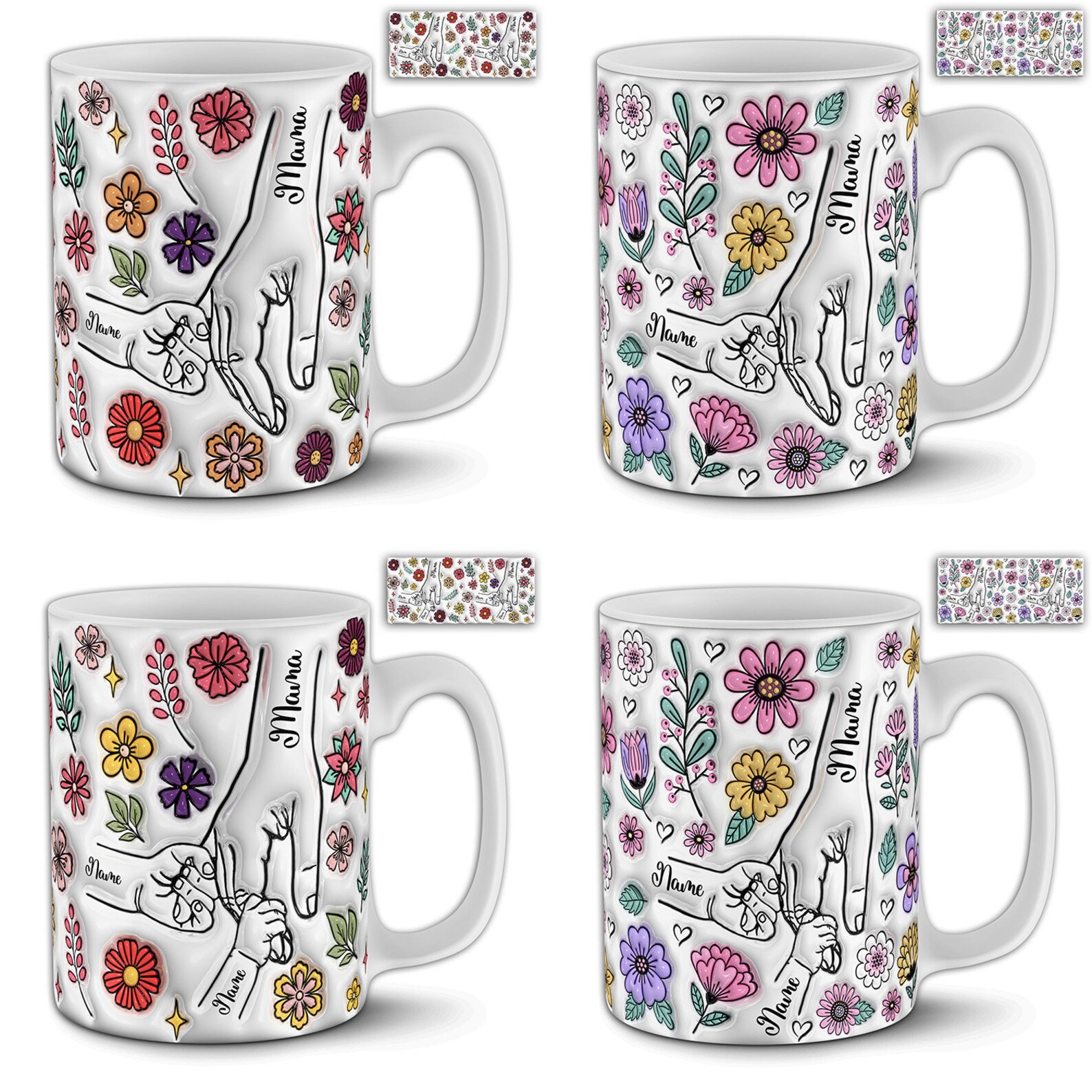 12 Holding Mom's Hand Mug Design Bundle, up to 6 Hands in 2 Floral ...