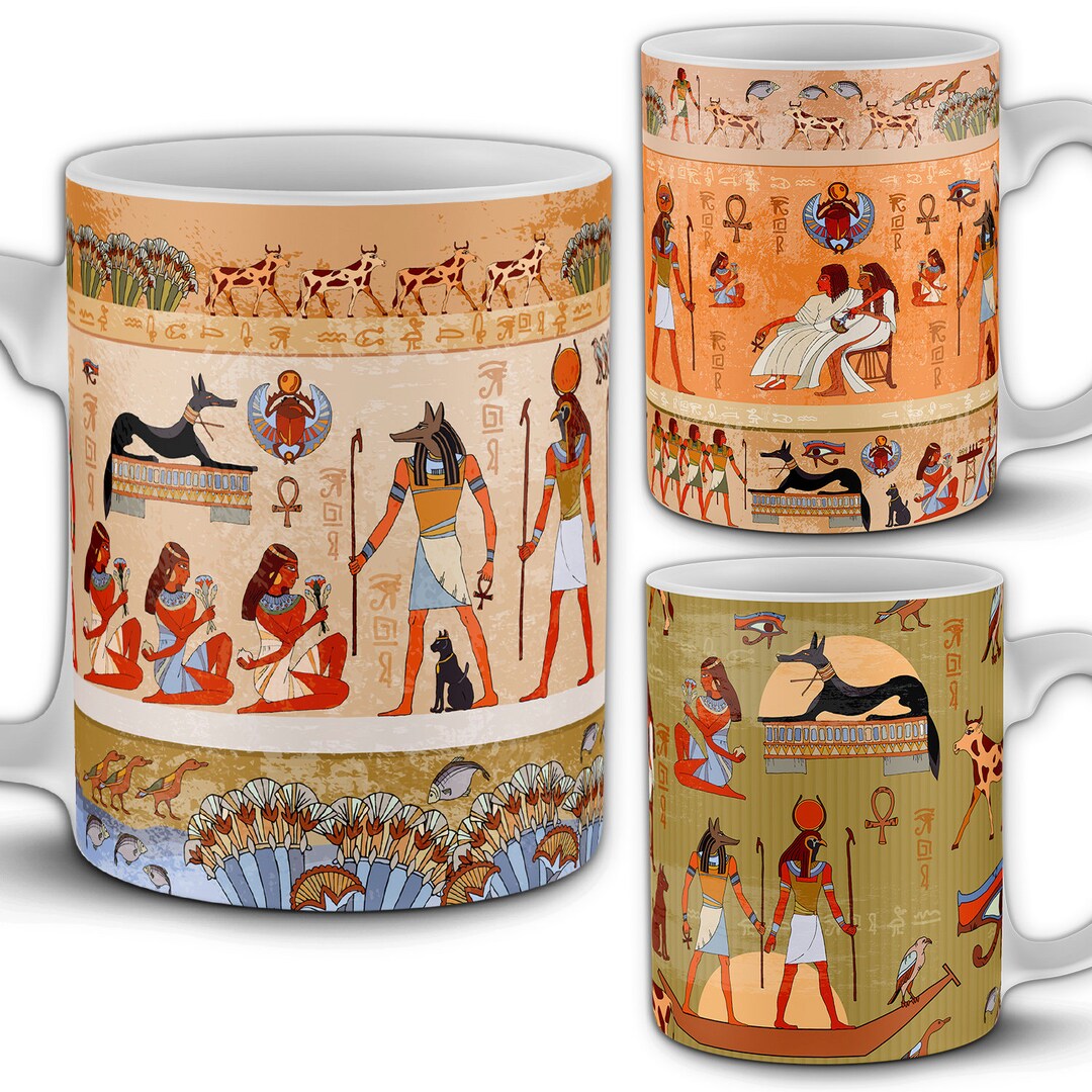 Egyptian Papyrus 11oz Mug Designs. 6 Hieroglyph Mug Sublimation Wraps ...
