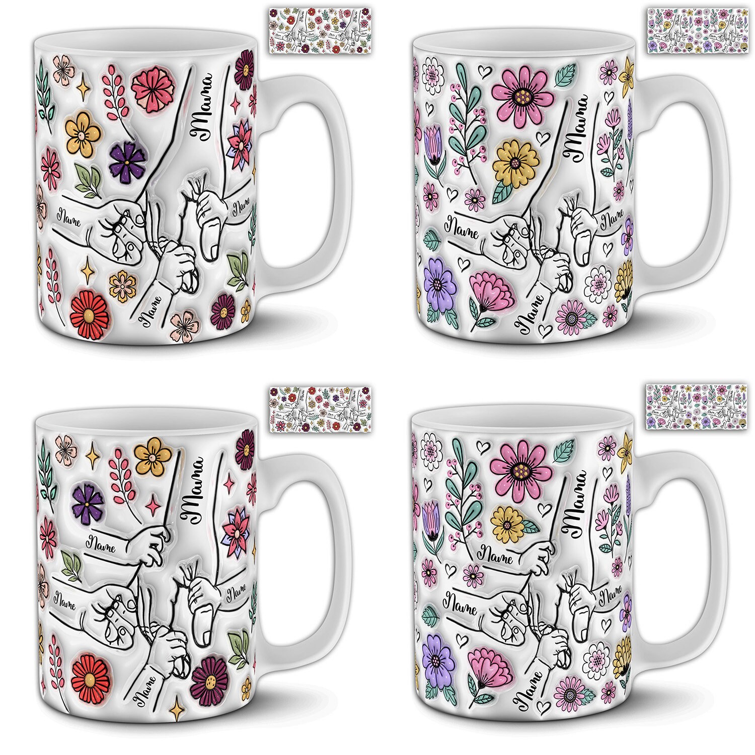 12 Holding Mom's Hand Mug Design Bundle, up to 6 Hands in 2 Floral ...