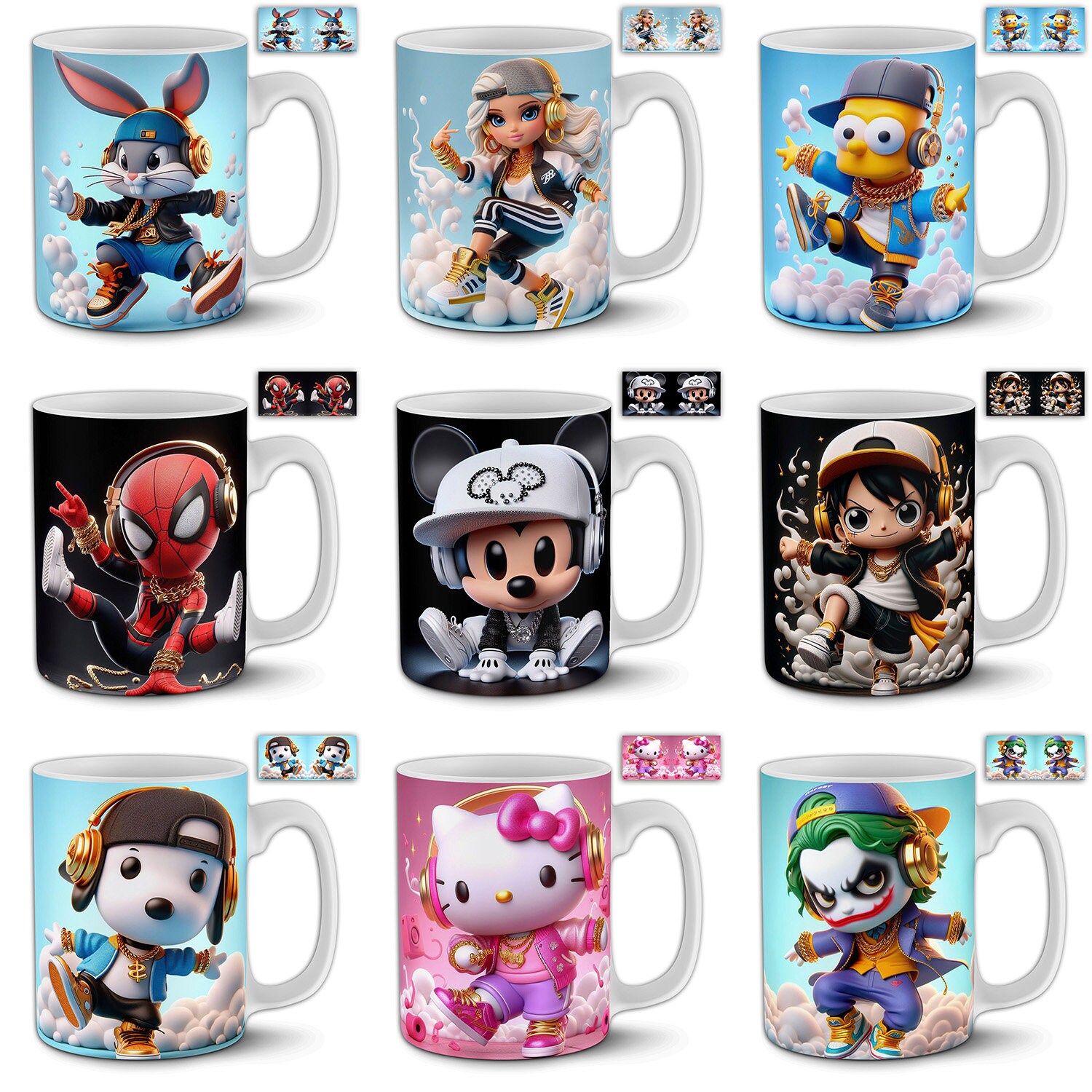 3D Chibi Cartoon Hip Hop Mug Design Bundle. 30 PNG Sublimation Designs ...